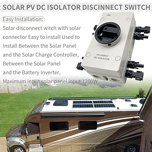 Solar Disconnect Switch 64Amp 1000V DC Isolator with Solar Connector IP66 Waterproof PV Array Disconnect Switch 4P Solar Combiner Box for RV Boat Off/On Grid Solar System