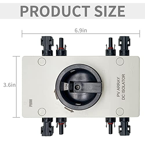 Solar Disconnect Switch 64Amp 1000V DC Isolator with Solar Connector IP66 Waterproof PV Array Disconnect Switch 4P Solar Combiner Box for RV Boat Off/On Grid Solar System