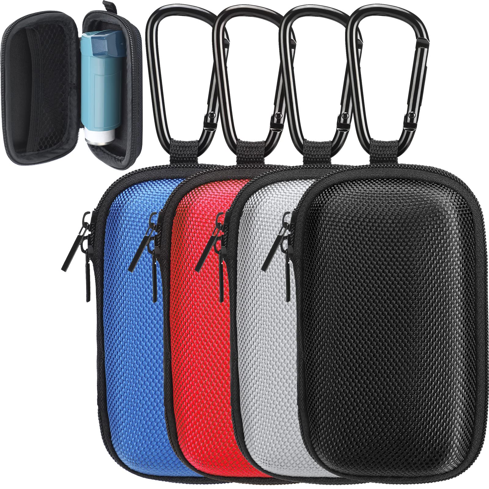 Woanger 4 Pcs Asthma Inhaler Travel Case Hearing Aid Case Earbud Case Portable Zipper Carry Case Travel Case with Mesh Pocket for Inhaler Hearing Aid Other Accessories from Dust and Dirt