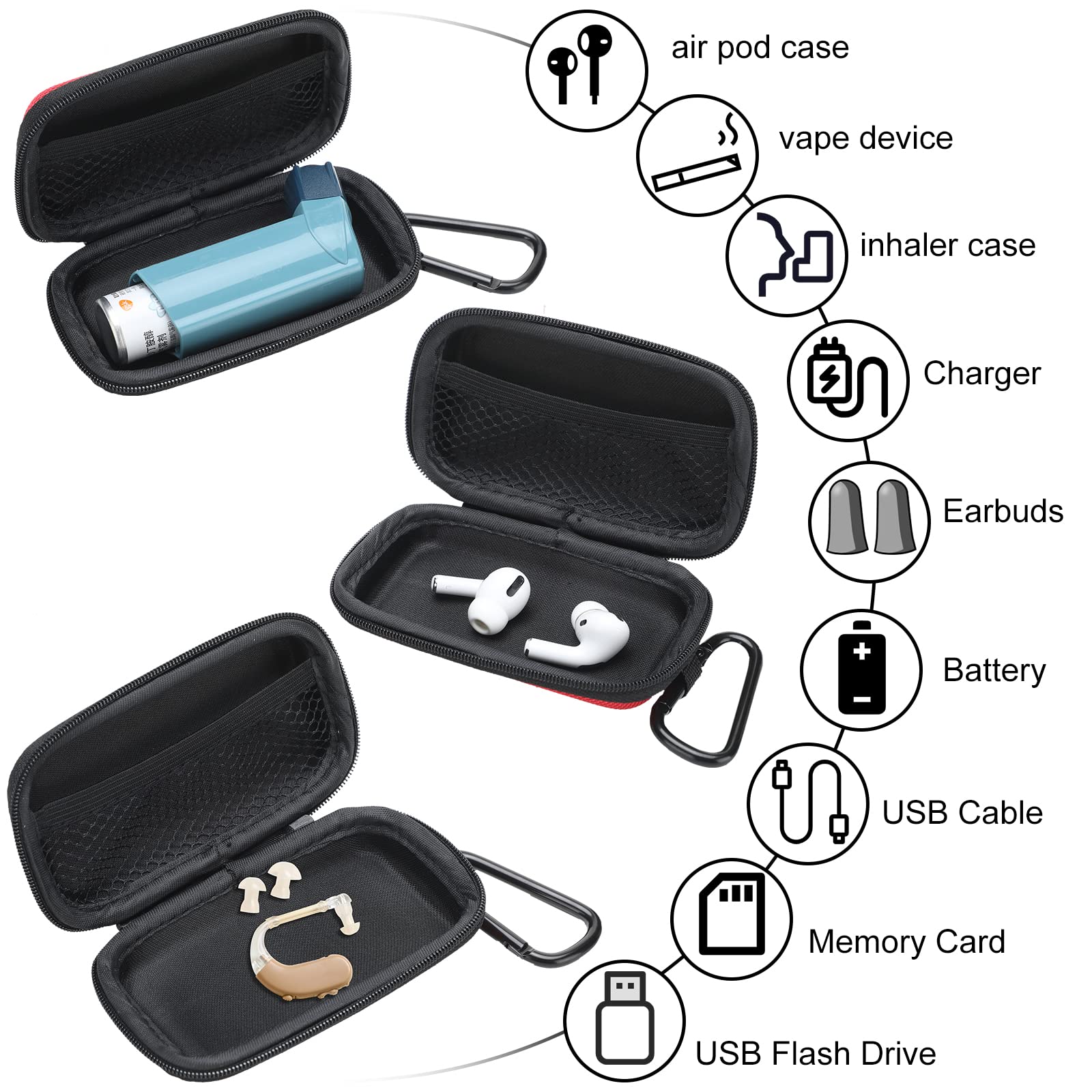 Woanger 4 Pcs Asthma Inhaler Travel Case Hearing Aid Case Earbud Case Portable Zipper Carry Case Travel Case with Mesh Pocket for Inhaler Hearing Aid Other Accessories from Dust and Dirt