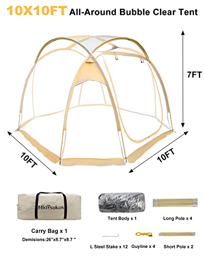 Transparent Outdoor Tent, Larger Space with 88.5ft2, 10' x 10' Portable Clear Screen House, 4-6 Person Shelter, Clear Pod, Canopy Gazebo for Patios, Backyards, Camping