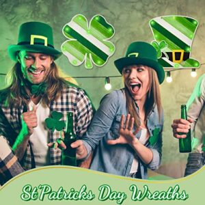 Bucherry 2 Pcs St Patricks Day Lighted Wooden Door Decorations 12" Hat Shamrock Irish Hanging Welcome Door Sign, 2 Pcs 3 ft 10 LED Fairy Lights Green Battery Operated Lights St Patricks Day Home Decor