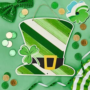 Bucherry 2 Pcs St Patricks Day Lighted Wooden Door Decorations 12" Hat Shamrock Irish Hanging Welcome Door Sign, 2 Pcs 3 ft 10 LED Fairy Lights Green Battery Operated Lights St Patricks Day Home Decor