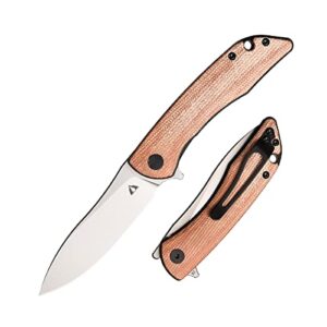 cmb made knives 3"blaze black d2 liner lock flipper folding pocket knife green micarta handle camping edc cmb-06b (natural)