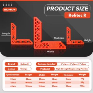 Relitec R 90 Degree Corner Clamp Clamping Square for Woodworking Positioning Squares Right Angle Clamp Tool Wood Clamps for Gluing Cabinets Picture Frames or Drawers, Set of 12（3" 4" 6"）