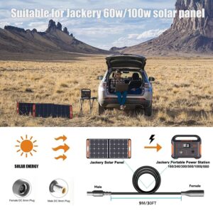 MJPOWER 30Ft Jackery Extension Cable 14AWG 8mm Solar Panel Extension Cable 8mm DC Power Plug fit Jackery SolarSaga 60W/100W Solar Panel to Jackery Portable Power Station Explorer 1000/500/300/240/160