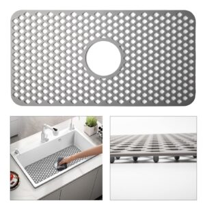 silicone sink mat, 24.6''x 12.9'' kitchen sink protector grid for bottom of center drain sink, twinnekyr grey non-slip heat resistant sink liner for farmhouse stainless steel porcelain sink