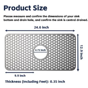 Silicone Sink Mat, 24.6''x 12.9'' Kitchen Sink Protector Grid for Bottom of Center Drain Sink, TwinnekYR Grey Non-slip Heat Resistant Sink Liner for Farmhouse Stainless Steel Porcelain Sink