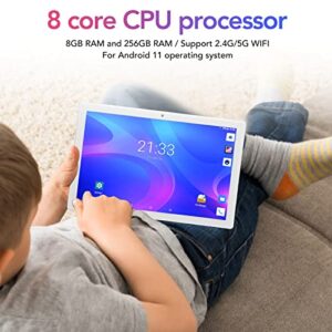 10 Inch Tablet PC for Kid,8 Core Processor,8GB 256GB RAM,2.4G 5G Dual Band WiFi,1920x1200 IPS Tab for Android 11.8MP 13MP Camera,8800mAh Long Term Battery(Silver)