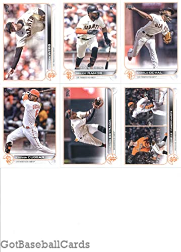 2022 Topps Update Baseball San Francisco Giants Team Set of 13 Cards: Logan Webb(#US9), Heliot Ramos(#US17), Camilo Doval(#US30), Jake McGee(#US63), Jason Krizan(#US65), Carlos Rodon(#US86), Curt Casali(#US94), Darin Ruf(#US106), Joc Pederson(#US141), Hel