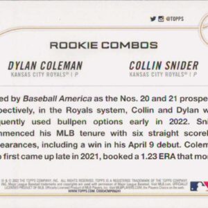 2022 Topps Update #US147 Collin Snider/Dylan Coleman NM-MT RC Rookie Kansas City Royals Baseball