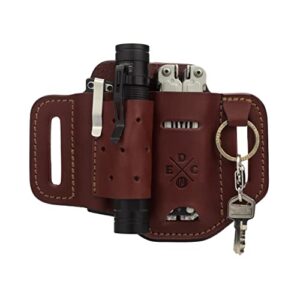 1791 edc multitool & flashlight holster, leather edc organizer belt pouch fits multitool, knife, flashlight, keys - compatible with heavy duty leatherman, gerber, sog multitools - easy slide, brown