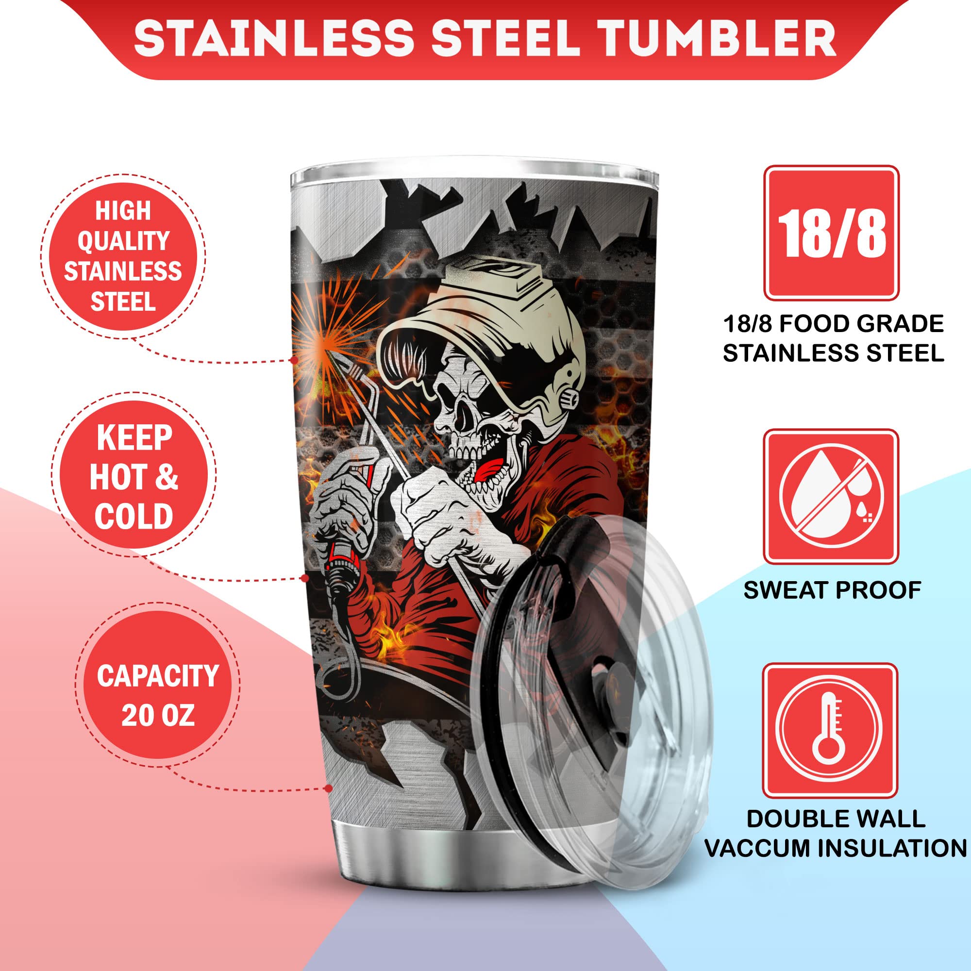 KOIXA Welder Nutrition Facts Stainless Steel Tumbler With Lid 20 Oz Funny Welder Gift Ideas Insulated Coffee Travel Cup Skull Themed Things For Welders Cool Welding Gifts For Dad