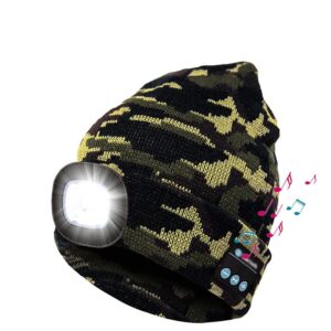 bluetooth beanie hat with light, unisex usb rechargeable led headlamp cap with headphones, built-in speakers (color : natural, size : one size)