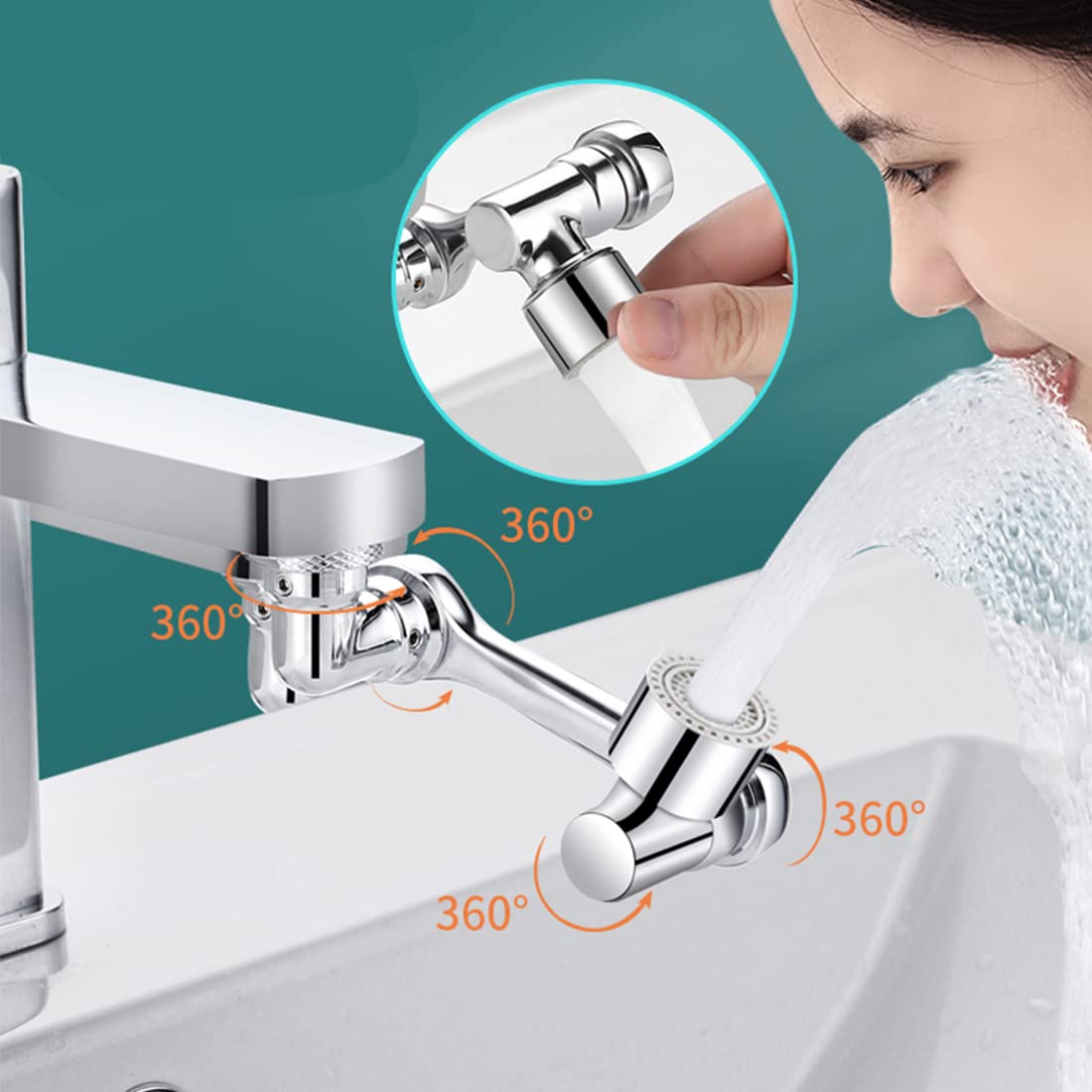 1080°Swivel Faucet Extender Aerator, Oxygen Enriched Foam, Splash Filter Kitchen Faucet Extender, 4-Tier Net Filter with 2 Water Outlet Modes，faucet extender for bathroom sink,faucet aerator（2pcs）