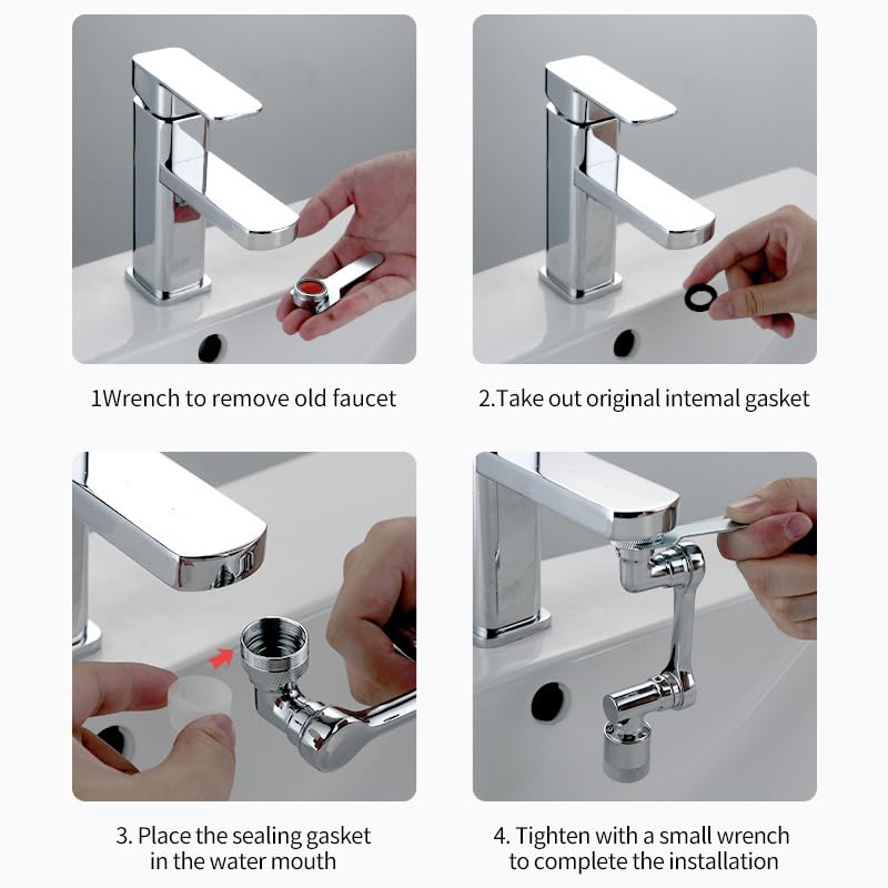 1080°Swivel Faucet Extender Aerator, Oxygen Enriched Foam, Splash Filter Kitchen Faucet Extender, 4-Tier Net Filter with 2 Water Outlet Modes，faucet extender for bathroom sink,faucet aerator（2pcs）