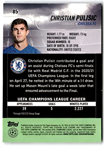 2021 Topps Stadium Club Chrome UEFA Champions League #85 Christian Pulisic