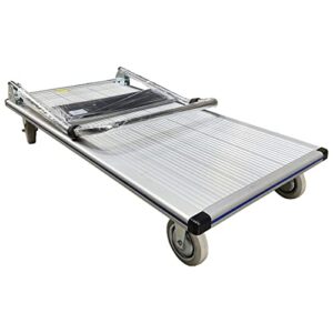 Folding Platform Truck, Aluminum, 660 lb. Cap, 48" x 24" x 8-3/8", 5" Non-Marking Solid Rubber Casters