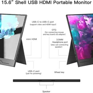 Portable Monitor 1920x1080 Display 15.6-inch Super Thin IPS Gaming Screen USB-C for Laptop Computer Mac Phone HDMI,PS4 Xbox,Nintendo,Raspberry pi, with Leather Case