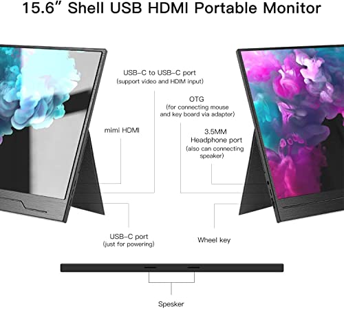 Portable Monitor 1920x1080 Display 15.6-inch Super Thin IPS Gaming Screen USB-C for Laptop Computer Mac Phone HDMI,PS4 Xbox,Nintendo,Raspberry pi, with Leather Case