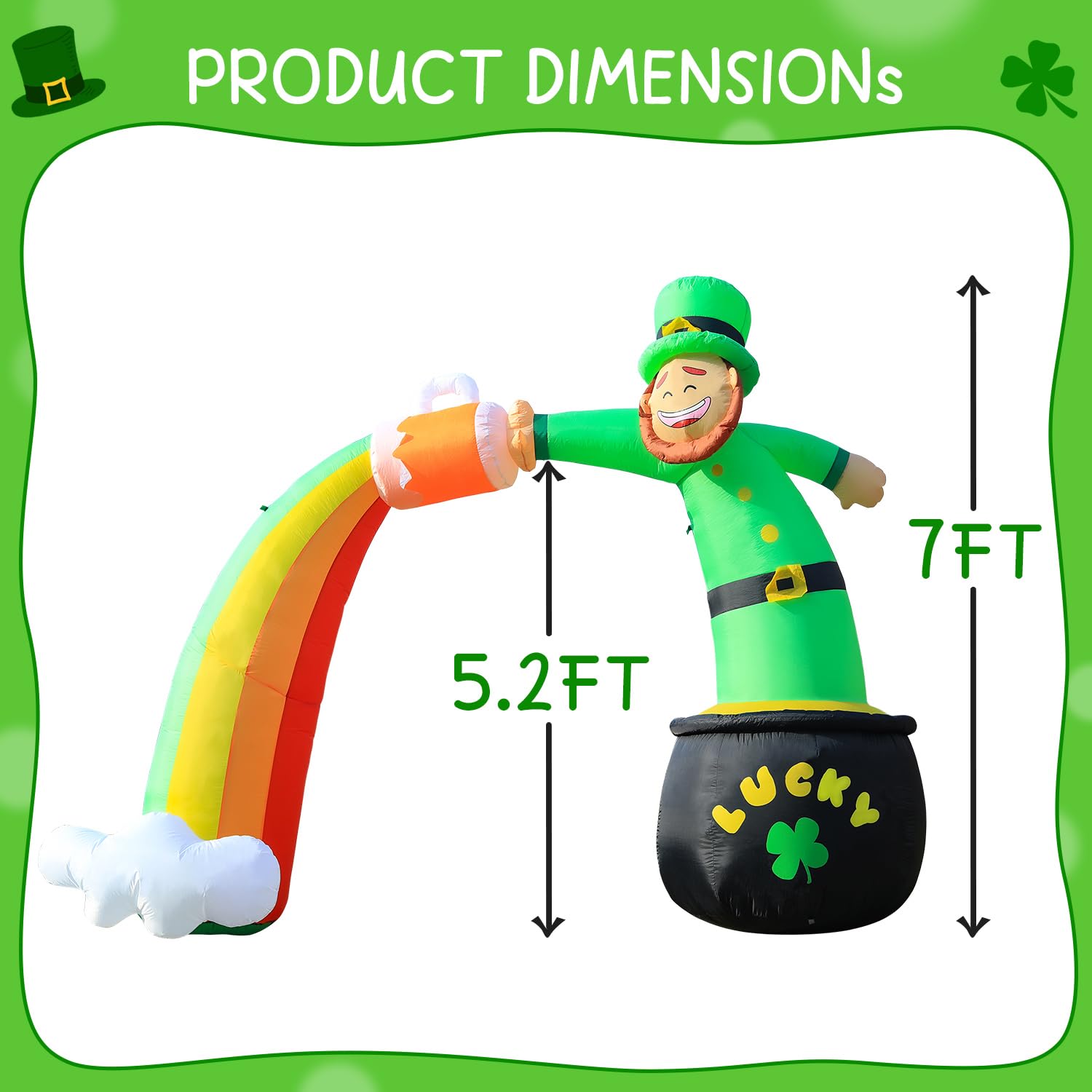 DomKom St Patricks Day Inflatable Decorations,7ft Giant Leprechaun Rainbow Arch with Gold Coin Pot,Built-in Bright LED Lights,in/Outdoor Lucky Day Holiday Lawn,Yard,Garden,Patio Décor