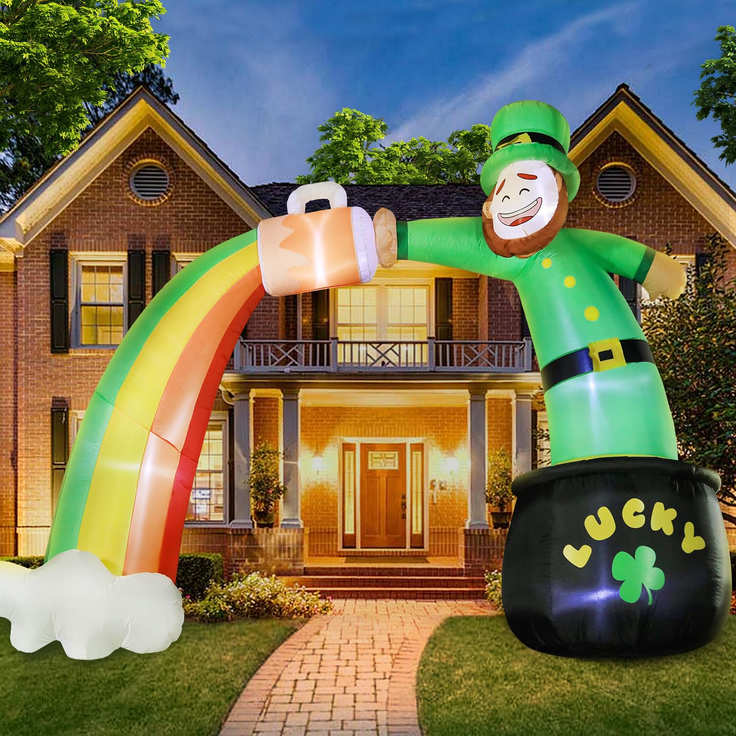 DomKom St Patricks Day Inflatable Decorations,7ft Giant Leprechaun Rainbow Arch with Gold Coin Pot,Built-in Bright LED Lights,in/Outdoor Lucky Day Holiday Lawn,Yard,Garden,Patio Décor