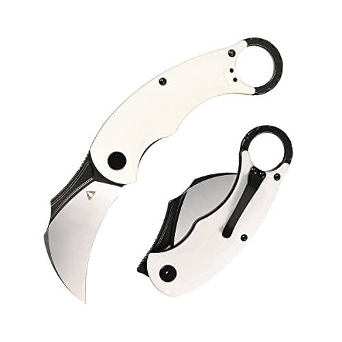 CMB Made Knives Falcon Folding Karambit Japan AUS-10 Steel G10 Handle Tactical Survival Camping Outdoors Pocket Knife CMB-C01W (White)