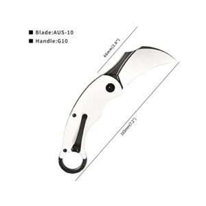 CMB Made Knives Falcon Folding Karambit Japan AUS-10 Steel G10 Handle Tactical Survival Camping Outdoors Pocket Knife CMB-C01W (White)