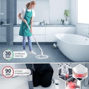 600RPM Electric Spin Scrubber, BIUBLE Cordless Cleaning Brush with Adjustable Long Handle, 5 Upgrade Replaceable Brush Heads & Velcro, Bathroom Shower Cleaning Scrubber for Bathtub Grout Tile Floor