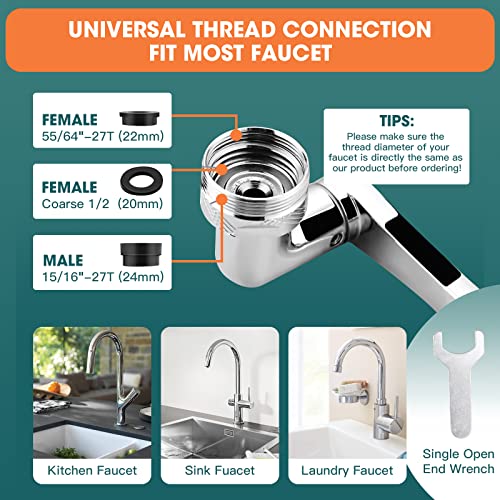 1080° Swivel Faucet Extender-Rotatable Multifunctional Extension Faucet with 2 Water Outlet Modes,1080 Swivel Faucet Aerator, Universal Rotating Splash Filter Faucet for Kitchen Bathroom Sink