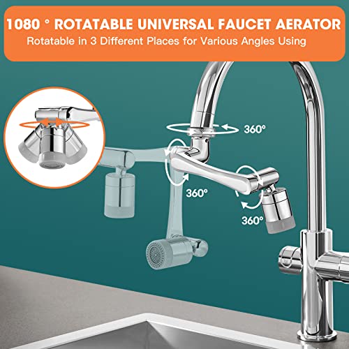 1080° Swivel Faucet Extender-Rotatable Multifunctional Extension Faucet with 2 Water Outlet Modes,1080 Swivel Faucet Aerator, Universal Rotating Splash Filter Faucet for Kitchen Bathroom Sink