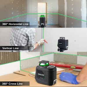 Laser Level, Firecore 360° Green Self Leveling Cross Line Laser Level with Horizontal and Vertical Lines for Picture Hanging Construction, Magnetic Bracket, 4AA Batteries&Carry Pouch Included - G30