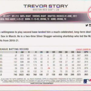 2022 Topps Update #US22 Trevor Story NM-MT Boston Red Sox Baseball