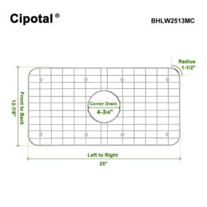 CIPOTAL 25 in. x 12.8 in. Centre Drain Sink Protector with Supersoft Silicone Feet in 304 Grade Stainless Steel