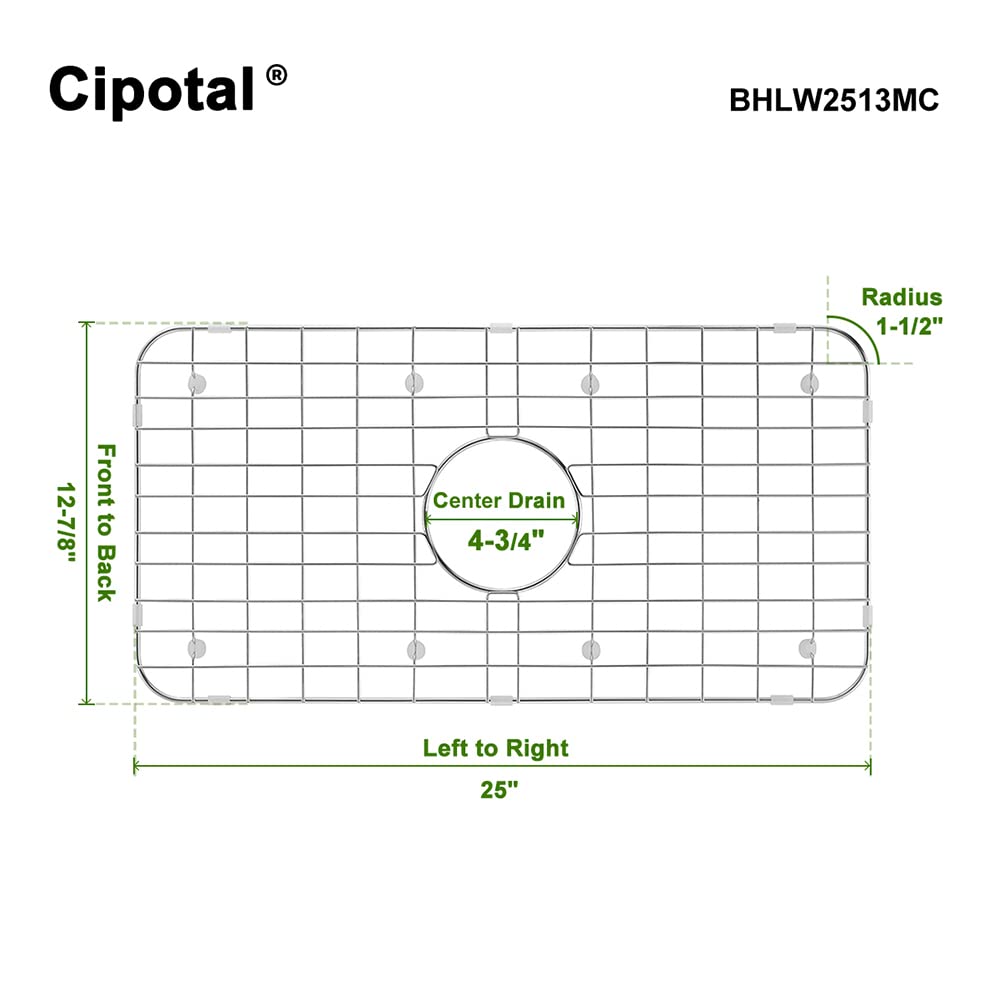 CIPOTAL 25 in. x 12.8 in. Centre Drain Sink Protector with Supersoft Silicone Feet in 304 Grade Stainless Steel