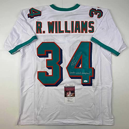 Autographed/Signed Ricky Williams Smoke Weed Everyday Inscribed Miami White Football Jersey JSA COA