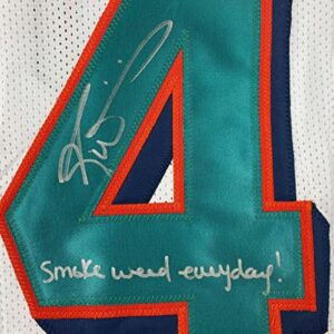 Autographed/Signed Ricky Williams Smoke Weed Everyday Inscribed Miami White Football Jersey JSA COA