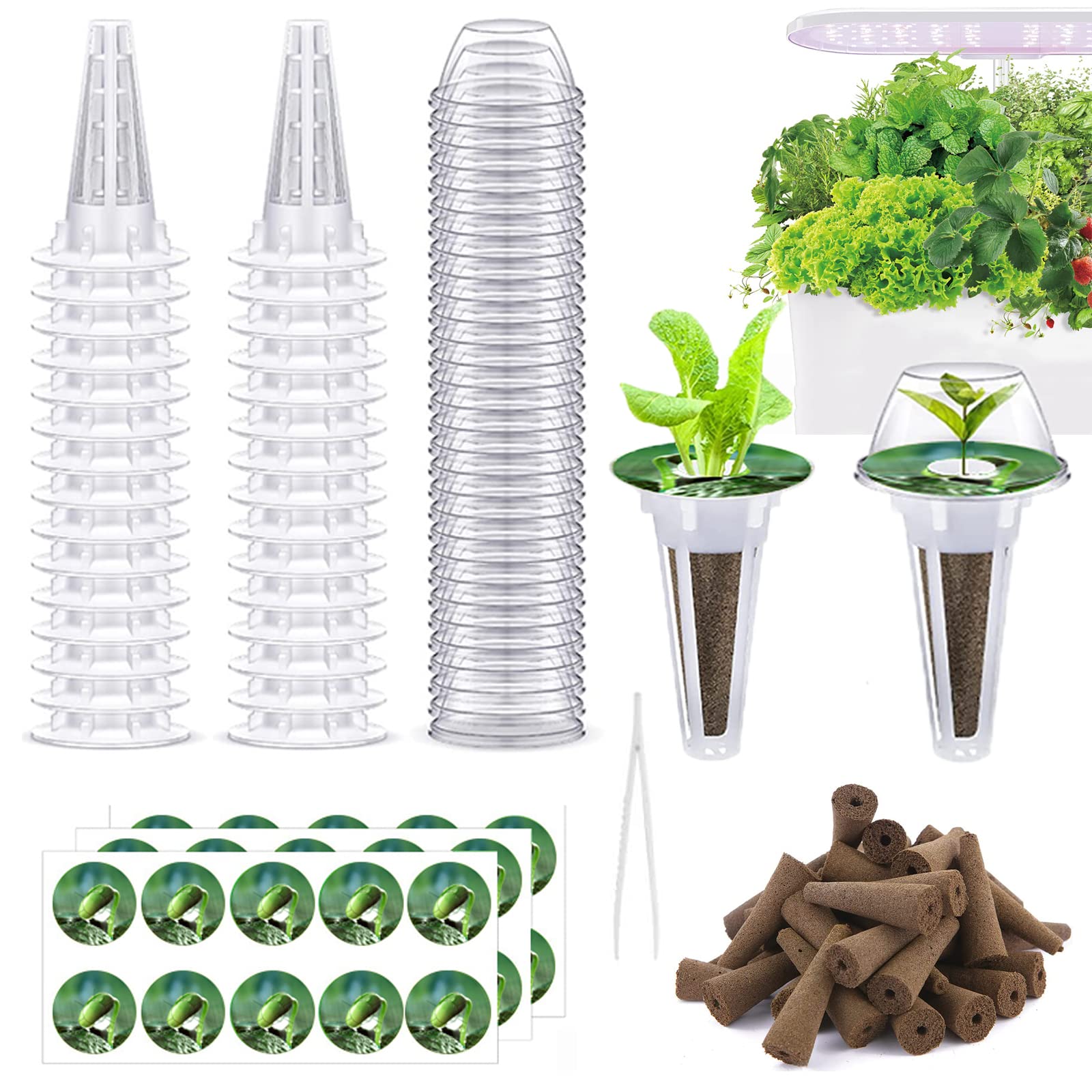 cmoealh 121 Pcs Seed Pod Kit for AeroGarden,Growing System Sponges Grow Anything Hydroponics Supplies Rapid Rooter,with 30 Grow Sponges,30 Grow Baskets,30 Pod Labels,30 Grow Domes,1 Tweezers