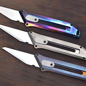 Titanium Utility Knife Garden Grafting Cutter Knife Handmade Knife Edc Knife, Retractable Box Cutter Blade Replaceable Knife (Titanium-silver)