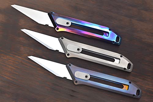 Titanium Utility Knife Garden Grafting Cutter Knife Handmade Knife Edc Knife, Retractable Box Cutter Blade Replaceable Knife (Titanium-silver)