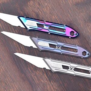 Titanium Utility Knife Garden Grafting Cutter Knife Handmade Knife Edc Knife, Retractable Box Cutter Blade Replaceable Knife (Titanium-silver)