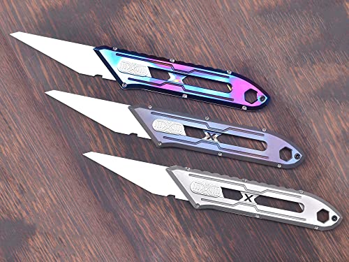 Titanium Utility Knife Garden Grafting Cutter Knife Handmade Knife Edc Knife, Retractable Box Cutter Blade Replaceable Knife (Titanium-silver)