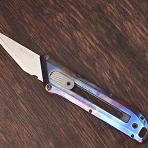 Titanium Utility Knife Garden Grafting Cutter Knife Handmade Knife Edc Knife, Retractable Box Cutter Blade Replaceable Knife (Titanium-silver)