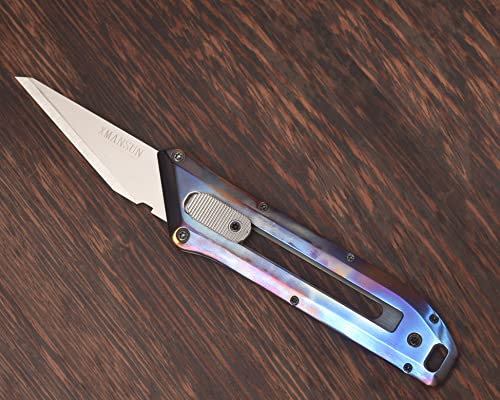 Titanium Utility Knife Garden Grafting Cutter Knife Handmade Knife Edc Knife, Retractable Box Cutter Blade Replaceable Knife (Titanium-silver)