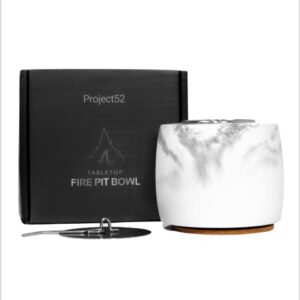 Project52 White Marble Tabletop Fire Pit Bowl - Indoor Outdoor Fire Pit Table Top - Indoor Fire Pit Bowl - Indoor S'Mores Maker - Mini Fire Pit for Table - Mini Smores Fire Pit