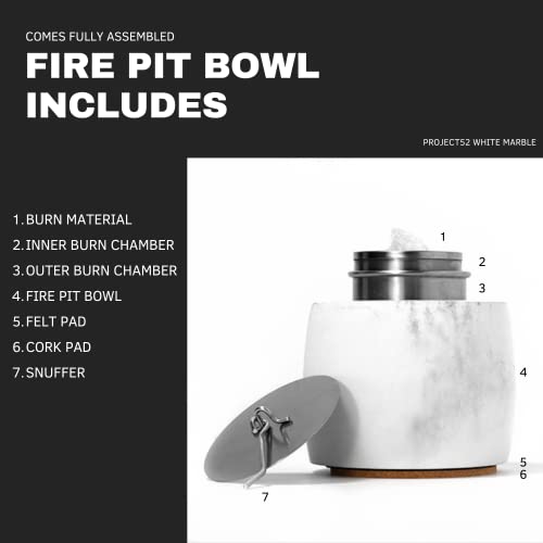 Project52 White Marble Tabletop Fire Pit Bowl - Indoor Outdoor Fire Pit Table Top - Indoor Fire Pit Bowl - Indoor S'Mores Maker - Mini Fire Pit for Table - Mini Smores Fire Pit