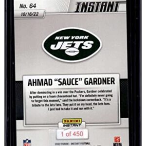 AHMAD SAUCE GARDNER RC 2022 Panini Instant /450 ROOKIE #64 Jets MT-MT+ NFL Football