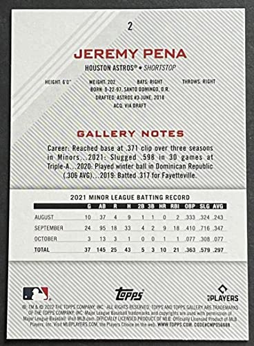 2022 Topps Gallery #2 Jeremy Pena NM-MT RC Rookie Houston Astros Baseball