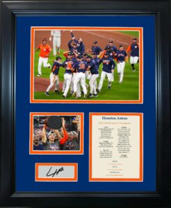 framed houston astros 2022 world series champions facsimile laser engraved jeremy pena mvp signature auto 12"x15" baseball photo collage