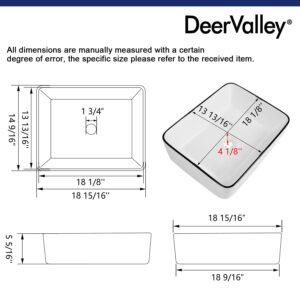 DeerValley DV-1V0002 Bathroom Sink 19" x 15" Bathroom Vessel Sink Rectangular Above Counter Vessel Sink, White Body Black Trim